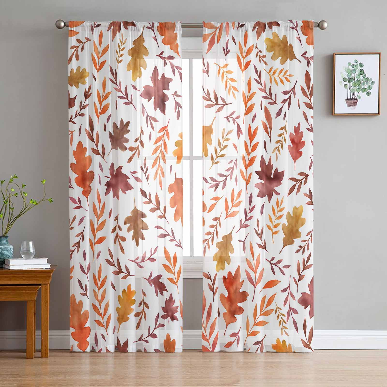ERUNPONLY Fall Sheer Curtains 96 Inch Length 2 Panels Set, Retro Orange ...