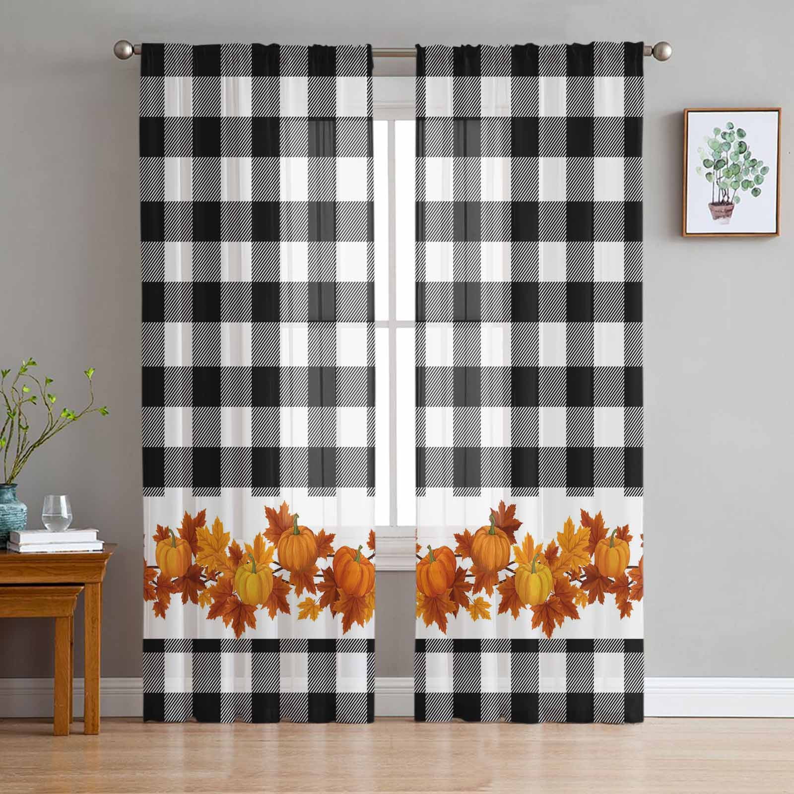 ERUNPONLY Fall Sheer Curtains 96 Inch Length 2 Panels Set, Thanksgiving ...