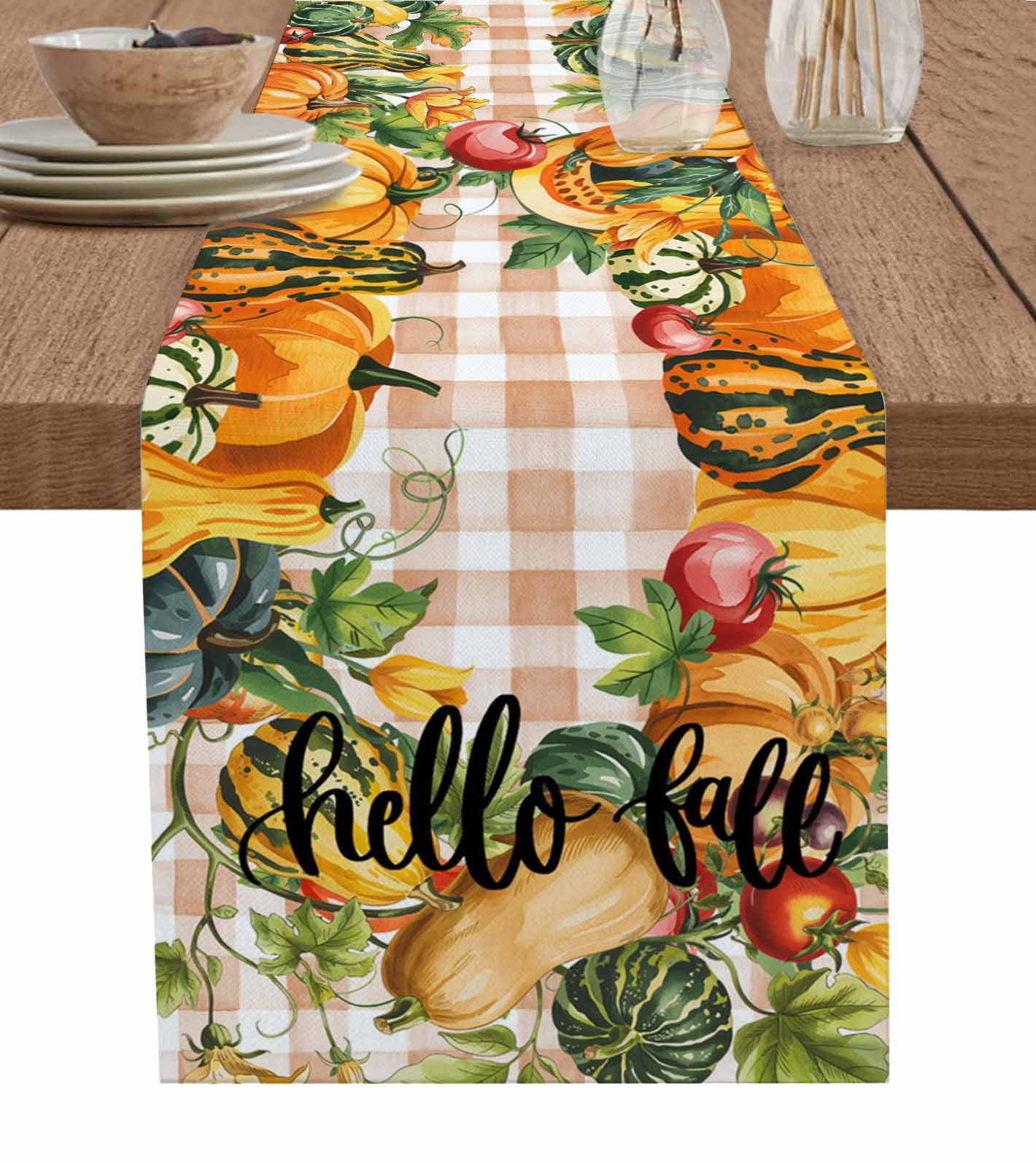 ERUNPONLY Fall Table Runner - 108 Inch Long Thanksgiving Plaid Harvest ...