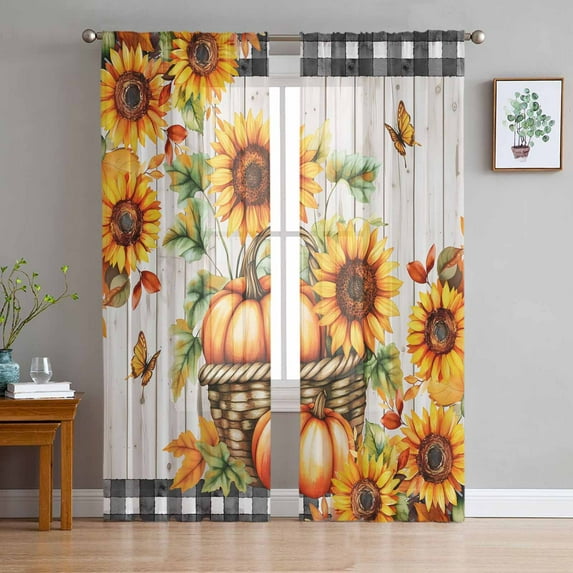 ERUNPONLY Fall Thanksgiving Sheer Curtains 63 Inch Length 2 Panels Set ...