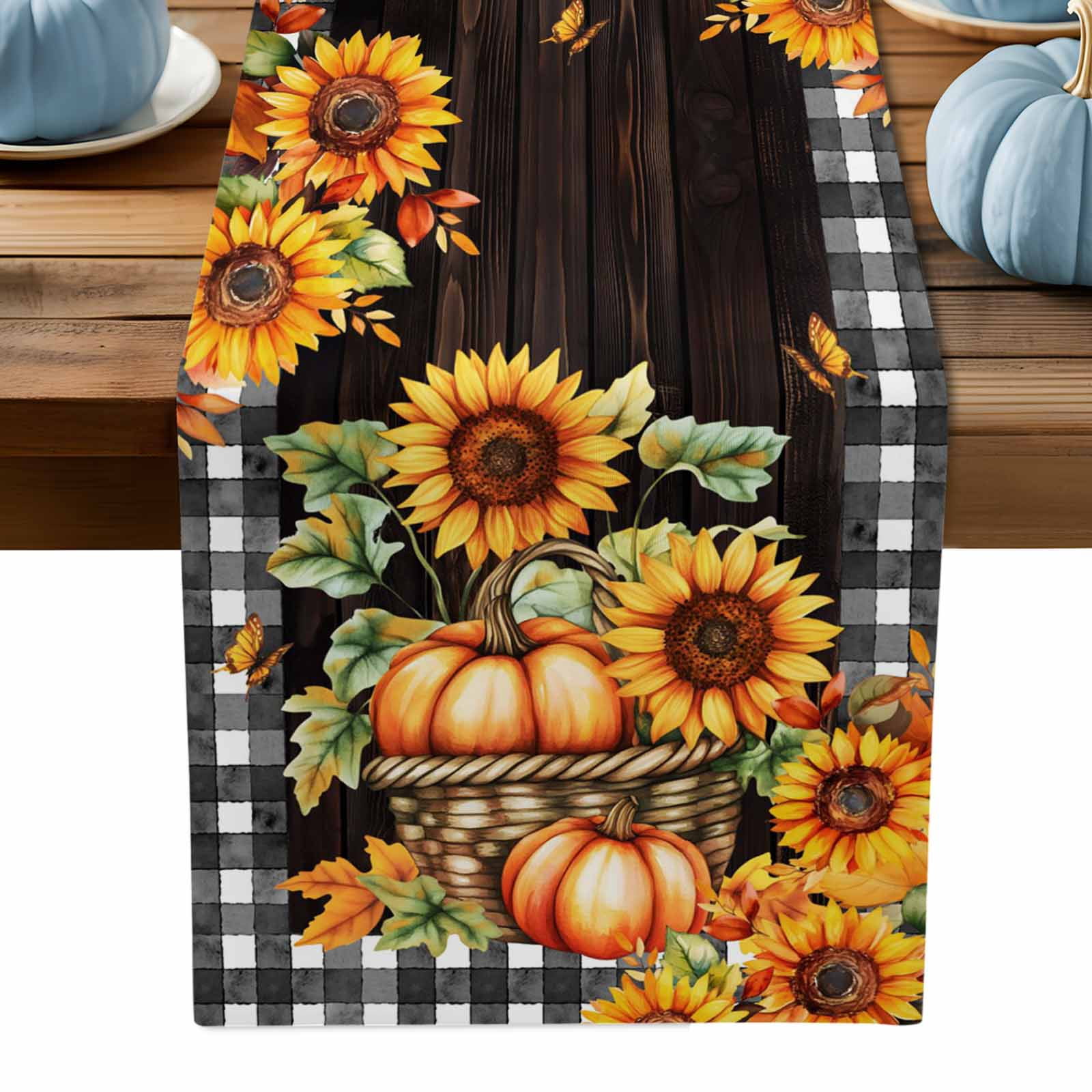 ERUNPONLY Fall Thanksgiving Table Runner - 90 Inch Long Orange Pumpkin ...
