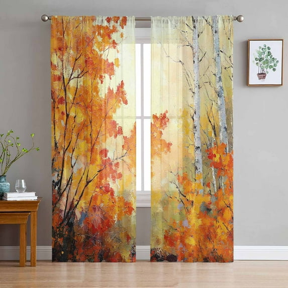 ERUNPONLY Fall Tree Sheer Curtains 72 Inch Length 2 Panels Set, Autumn ...