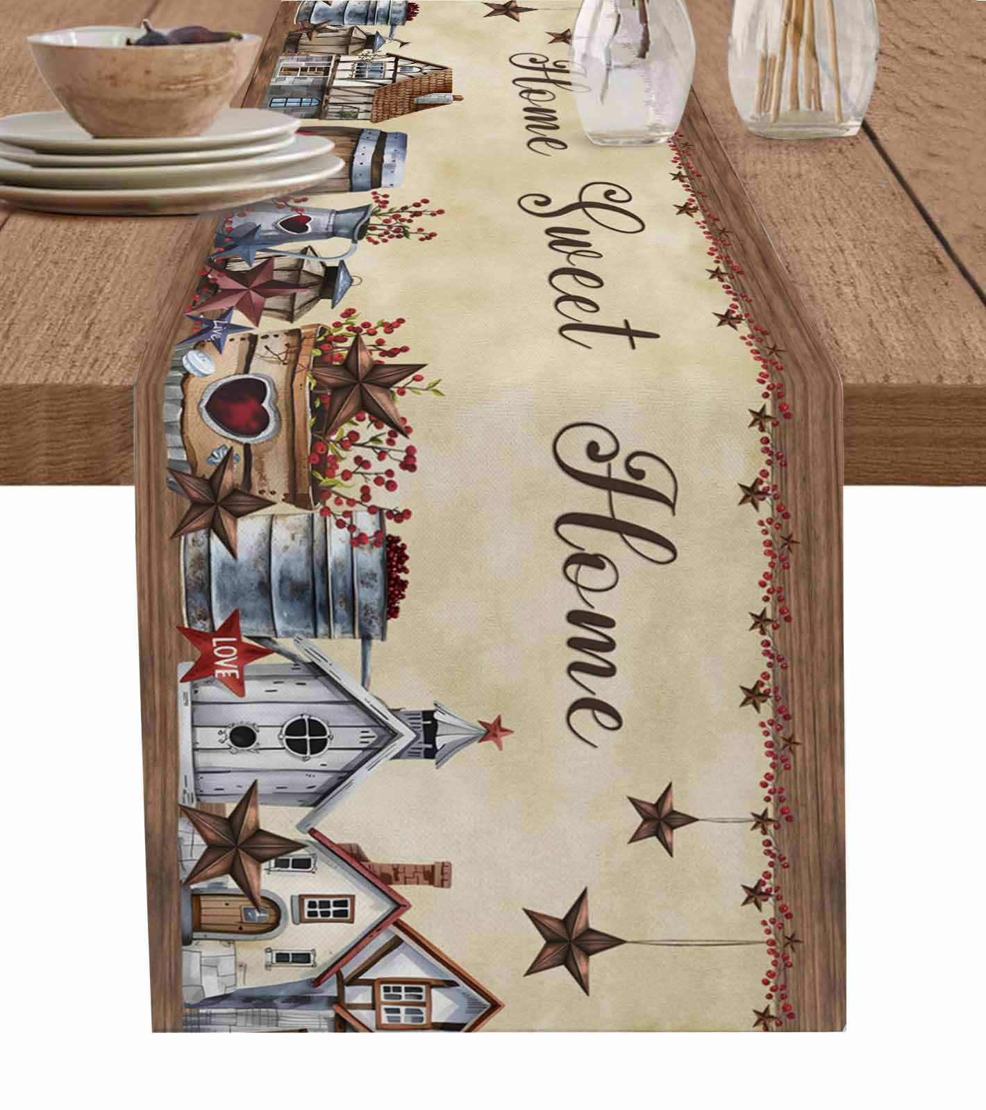 ERUNPONLY Farm Table Runner - 48 Inch Long American Country Barn Star ...