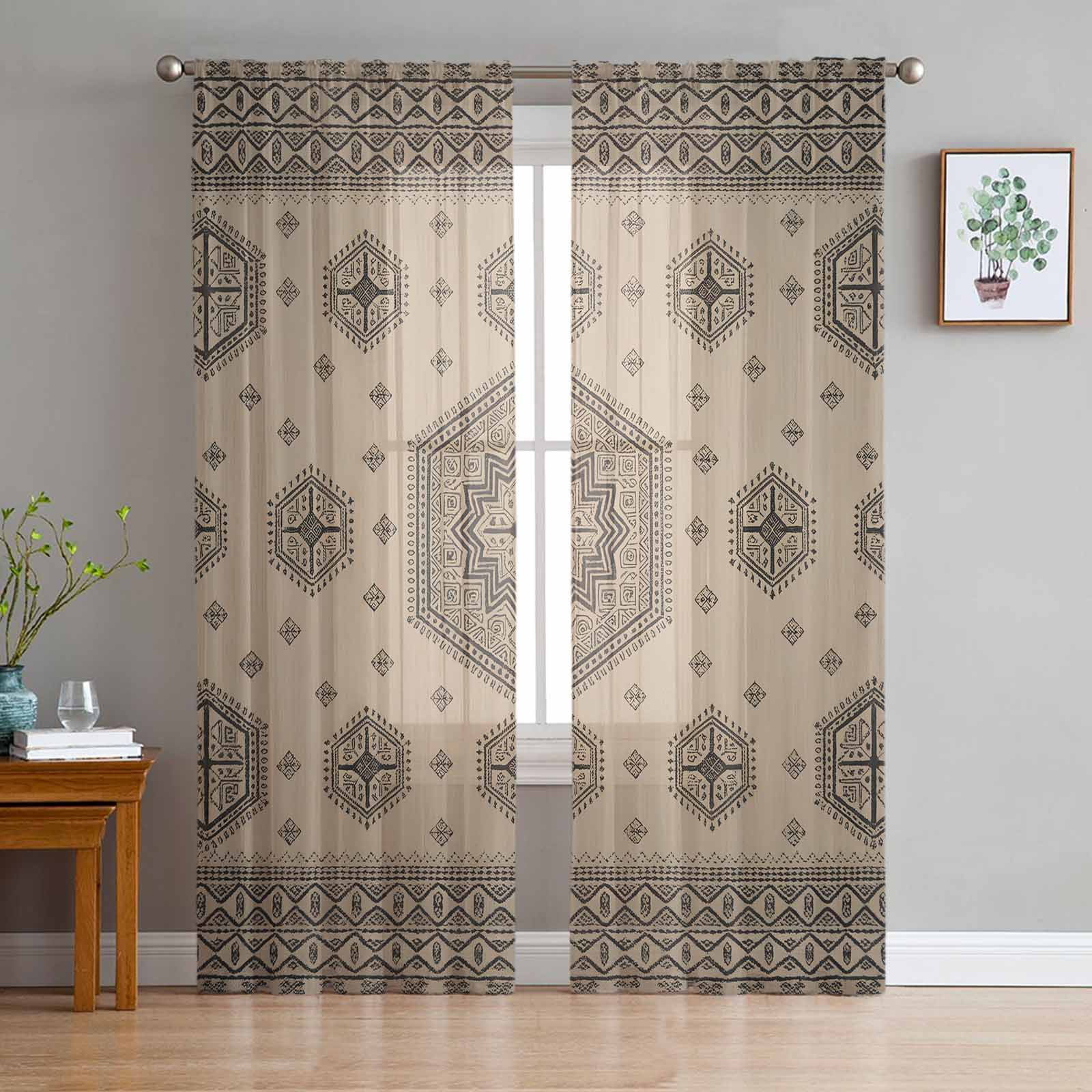 ERUNPONLY Farmhouse Boho Sheer Curtains 72 Inch Length 2 Panels Set ...