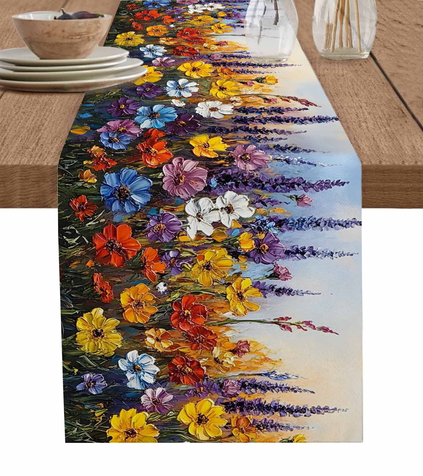 ERUNPONLY Farmhouse Flowers Table Runner - 72 Inch Long Country ...