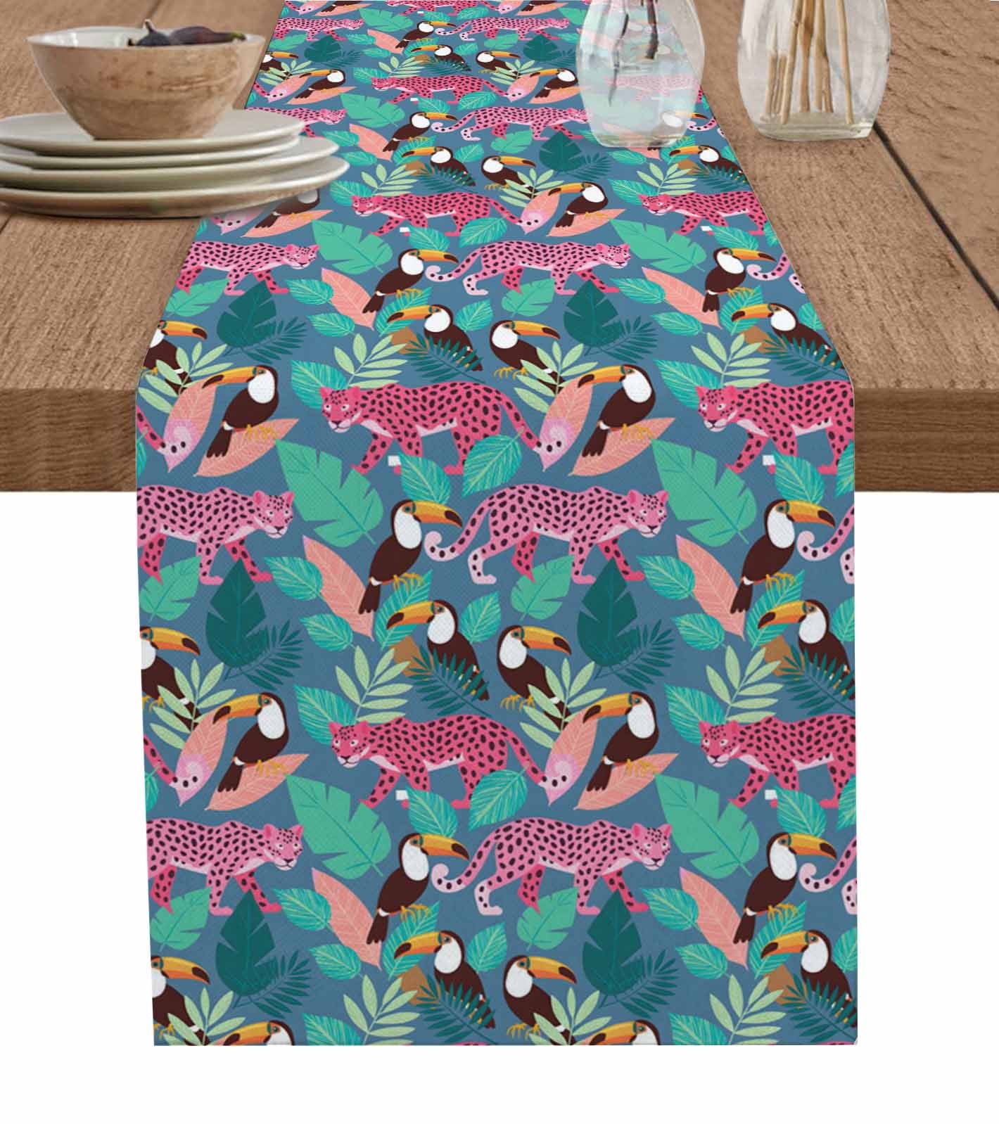 ERUNPONLY Farmhouse Leopard Table Runner - 120 Inch Long Summer Country ...