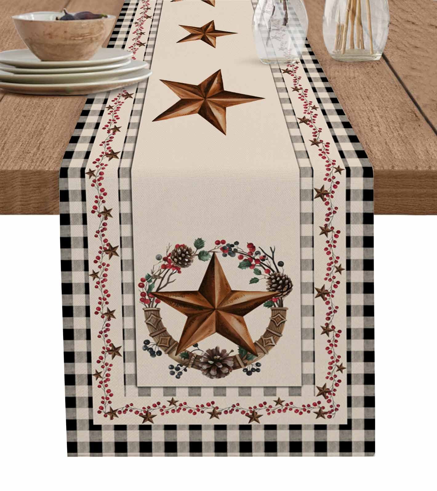ERUNPONLY Farmhouse Table Runner - 108 Inch Long Country Star Berry ...