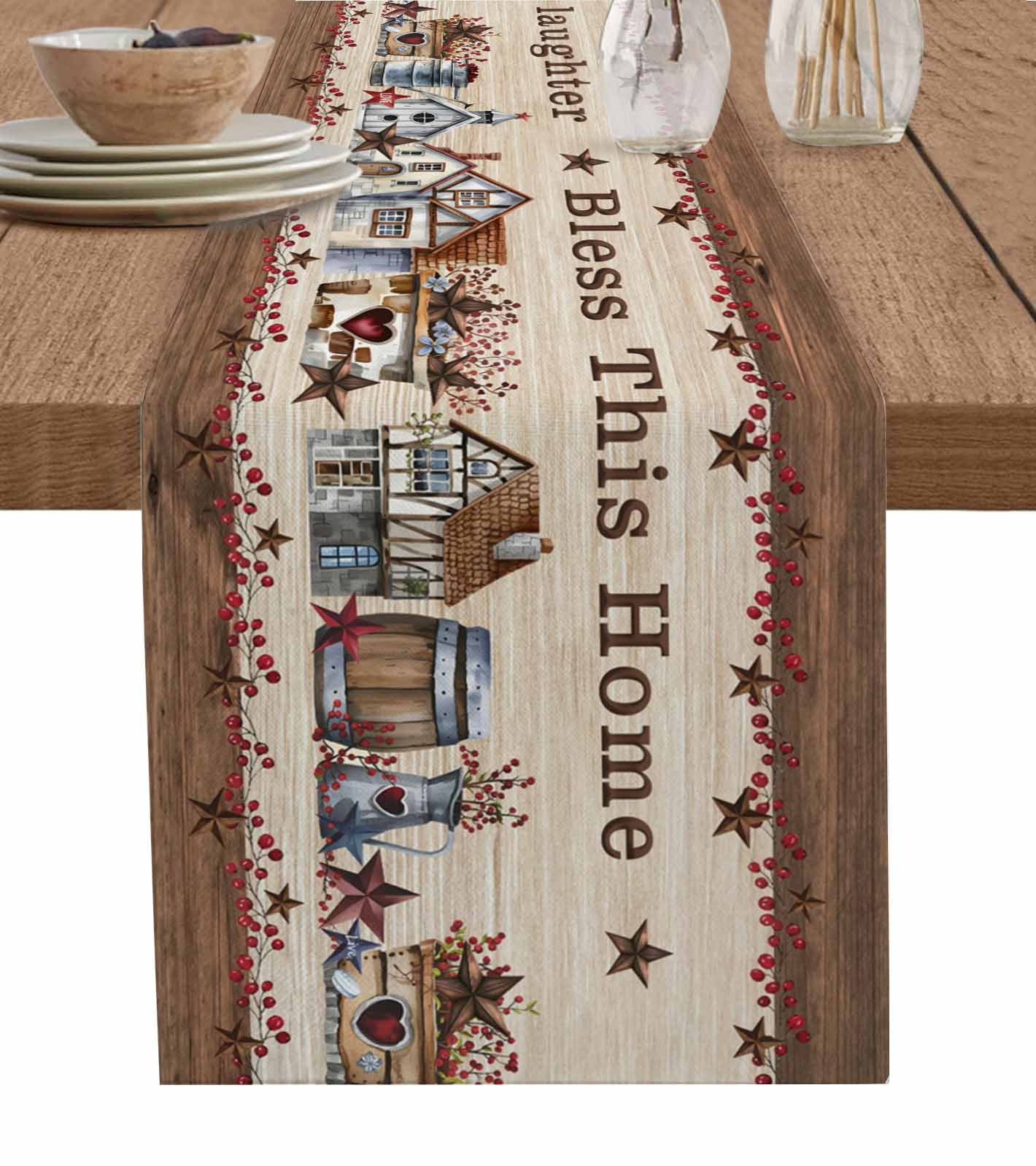 ERUNPONLY Farmhouse Table Runner - 72 Inch Long Brown Country Star ...