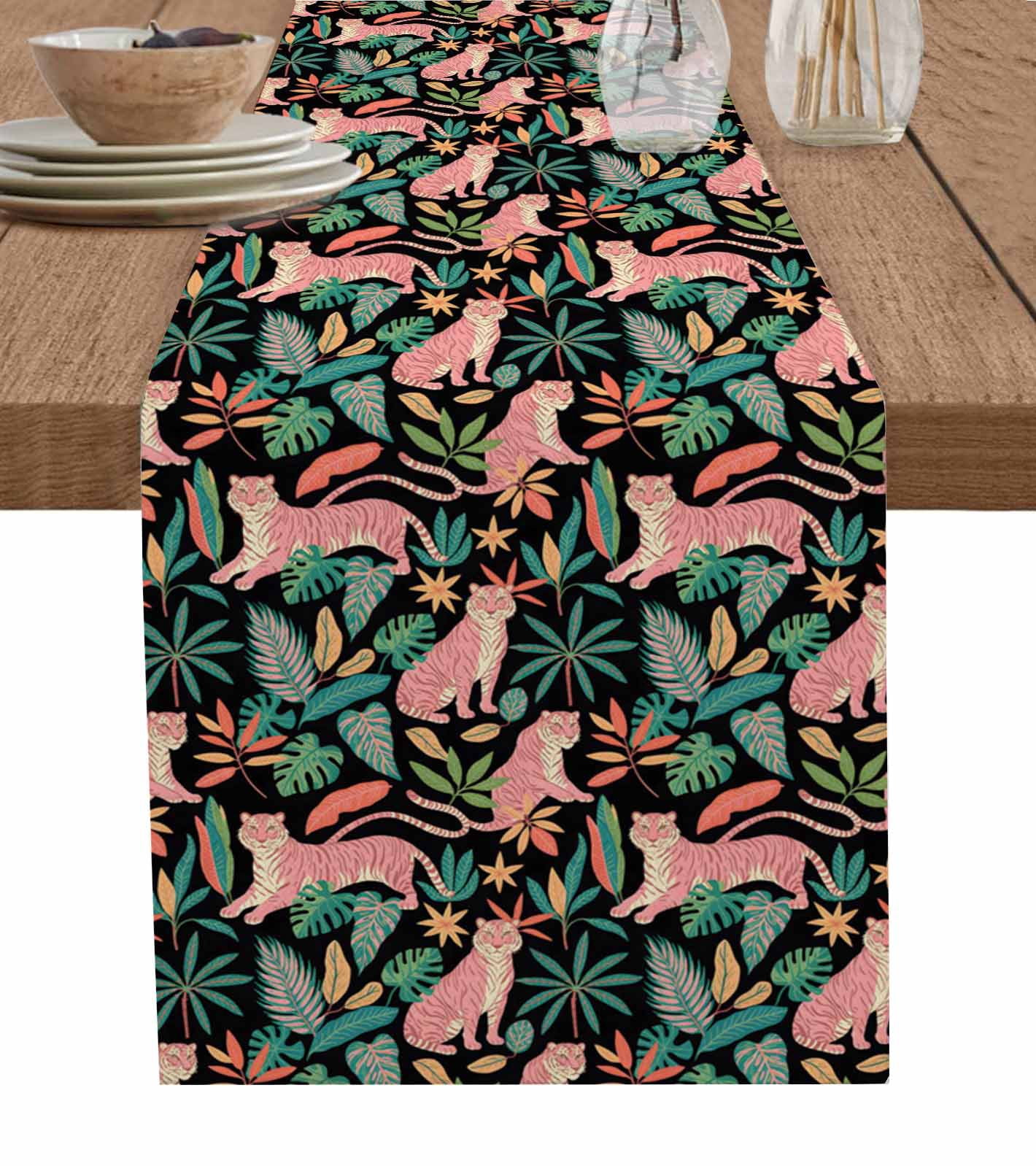 ERUNPONLY Farmhouse Tiger Table Runner - 72 Inch Long Summer Watercolor ...