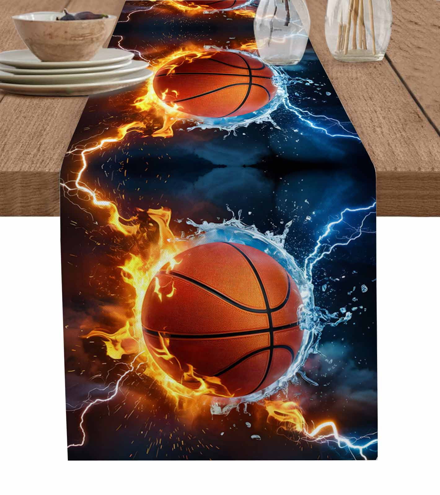 ERUNPONLY Fire Basketball Table Runner - 70 Inch Long Splashing Blue ...