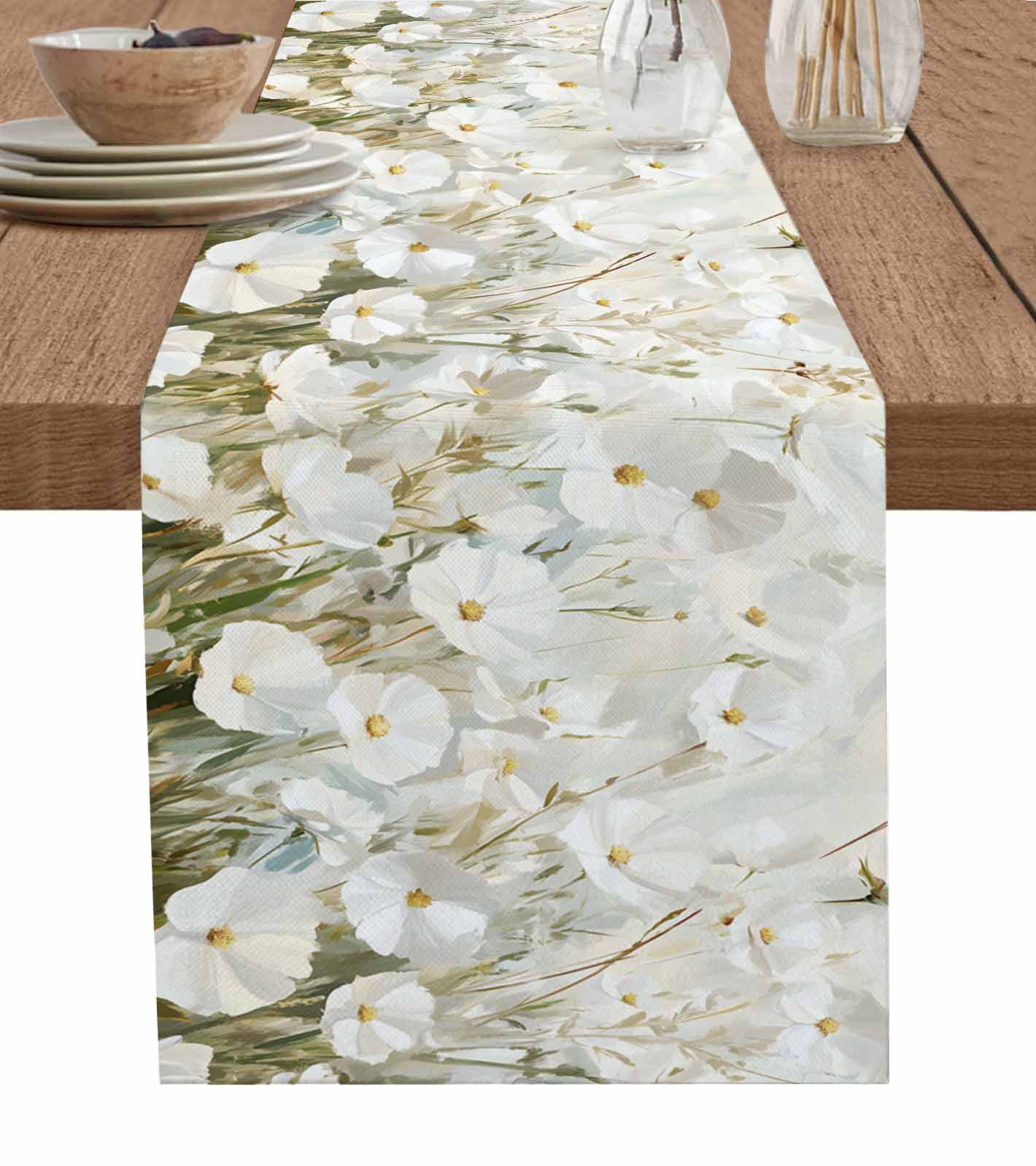 ERUNPONLY Floral Flower Table Runner - 108 Inch Long Modern Oil ...