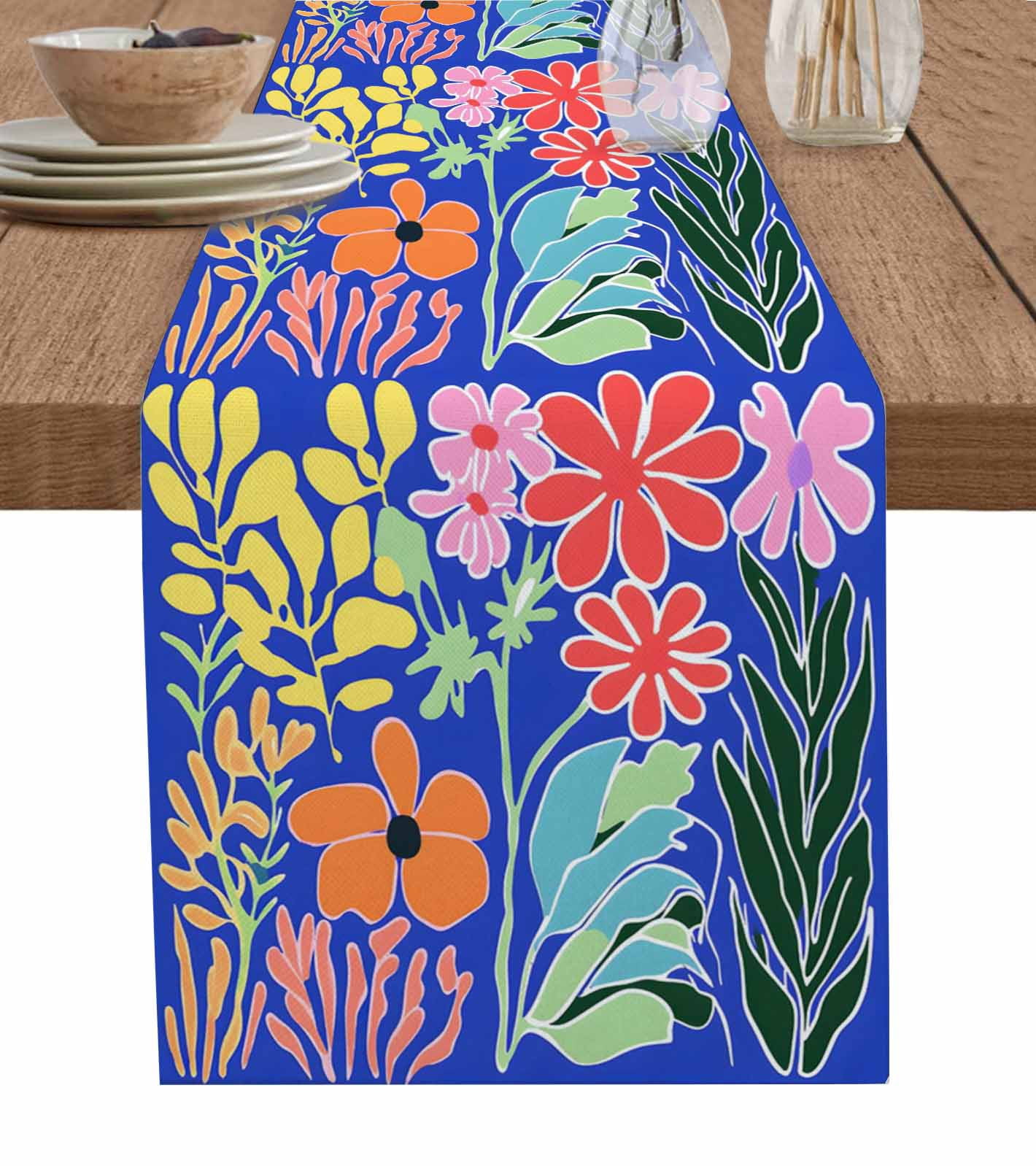 ERUNPONLY Flower Floral Table Runner - 108 Inch Long Blue Wildflower ...