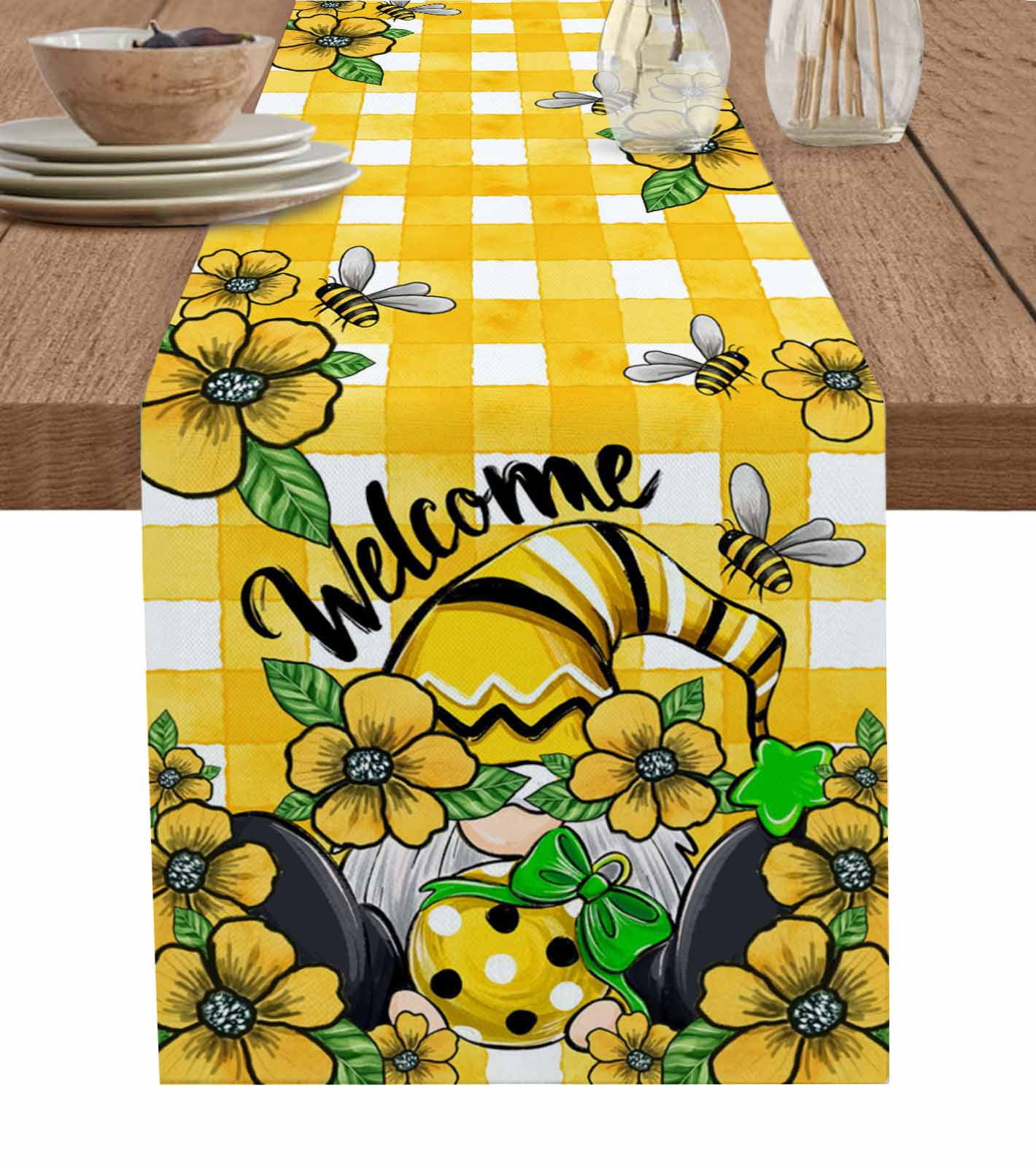 ERUNPONLY Flower Gnomes Table Runner - 48 Inch Long Yellow Botanical ...