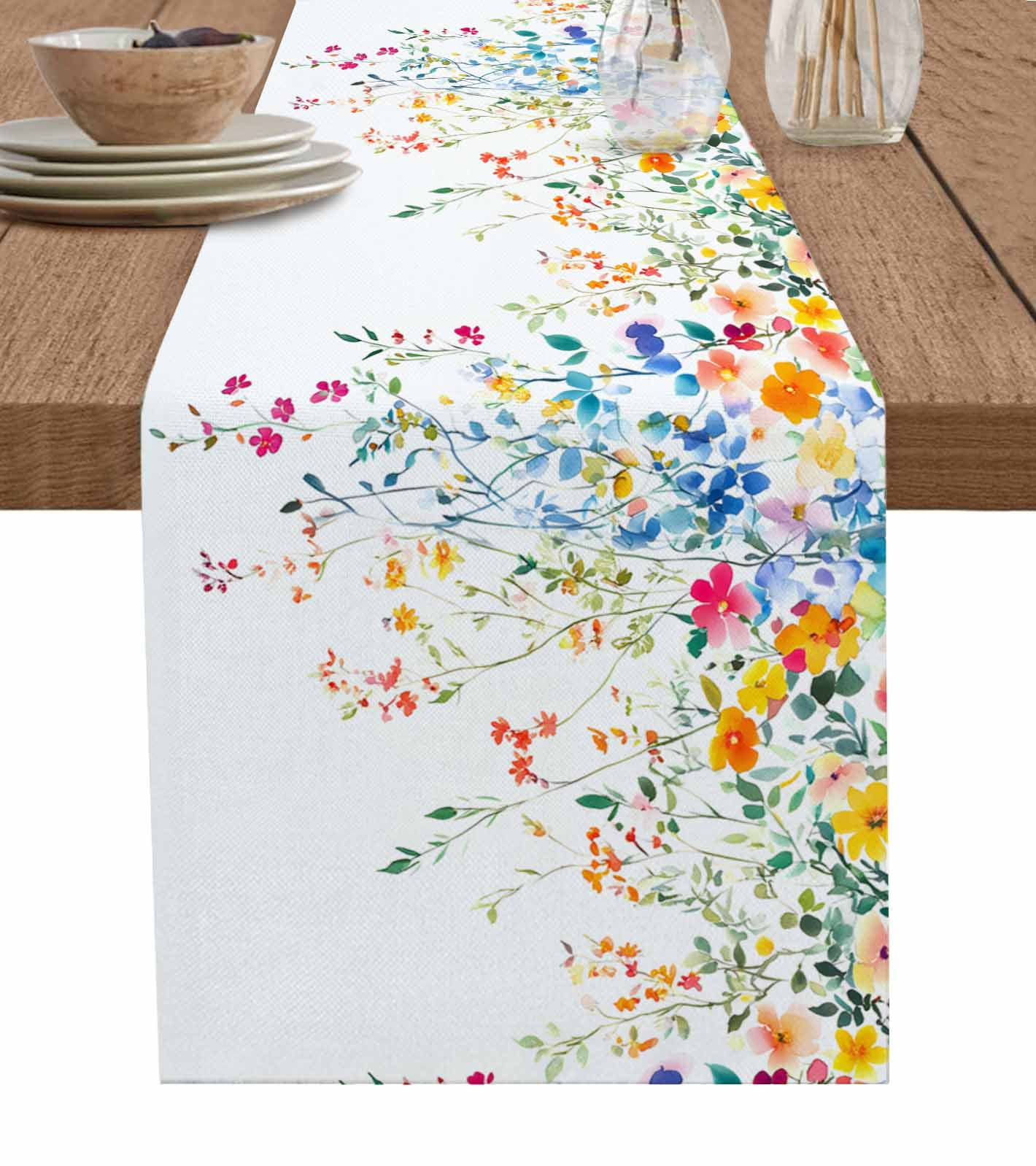 ERUNPONLY Flower Leaf Table Runner - 60 Inch Long Country Style Colored ...