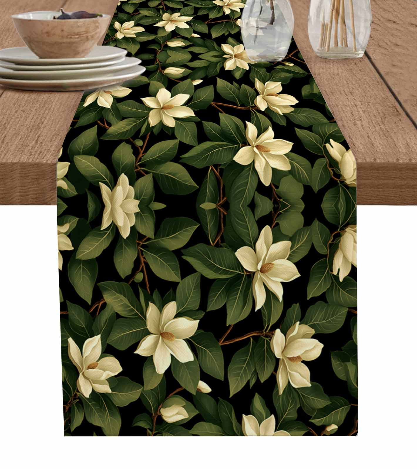 ERUNPONLY Flower Leaf Table Runner - 90 Inch Long Plant Branch Green ...