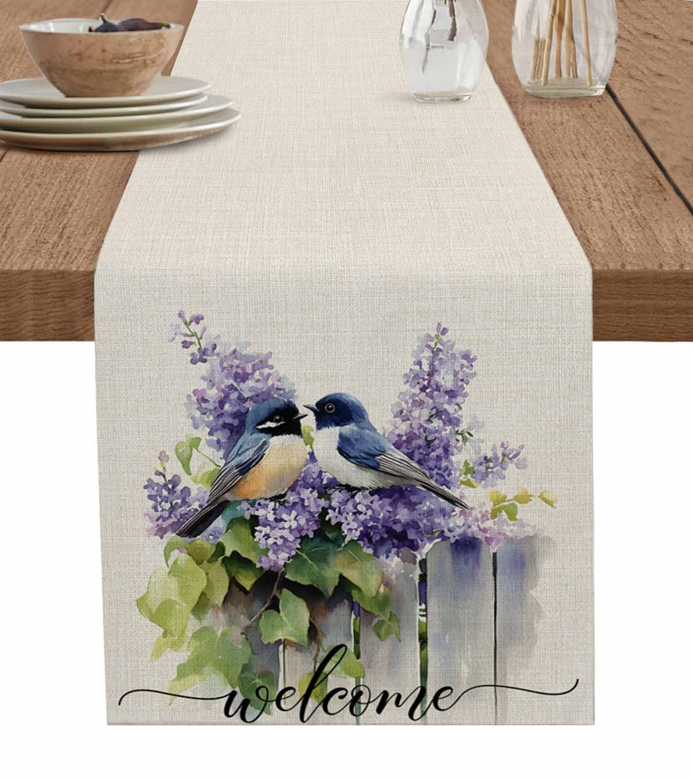 ERUNPONLY Flowers Bird Table Runner - 70 Inch Long Vintage Lavender ...