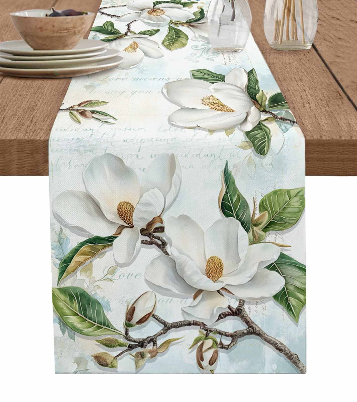 ERUNPONLY Flowers Leaves Table Runner - 90 Inch Long Country Botanical ...