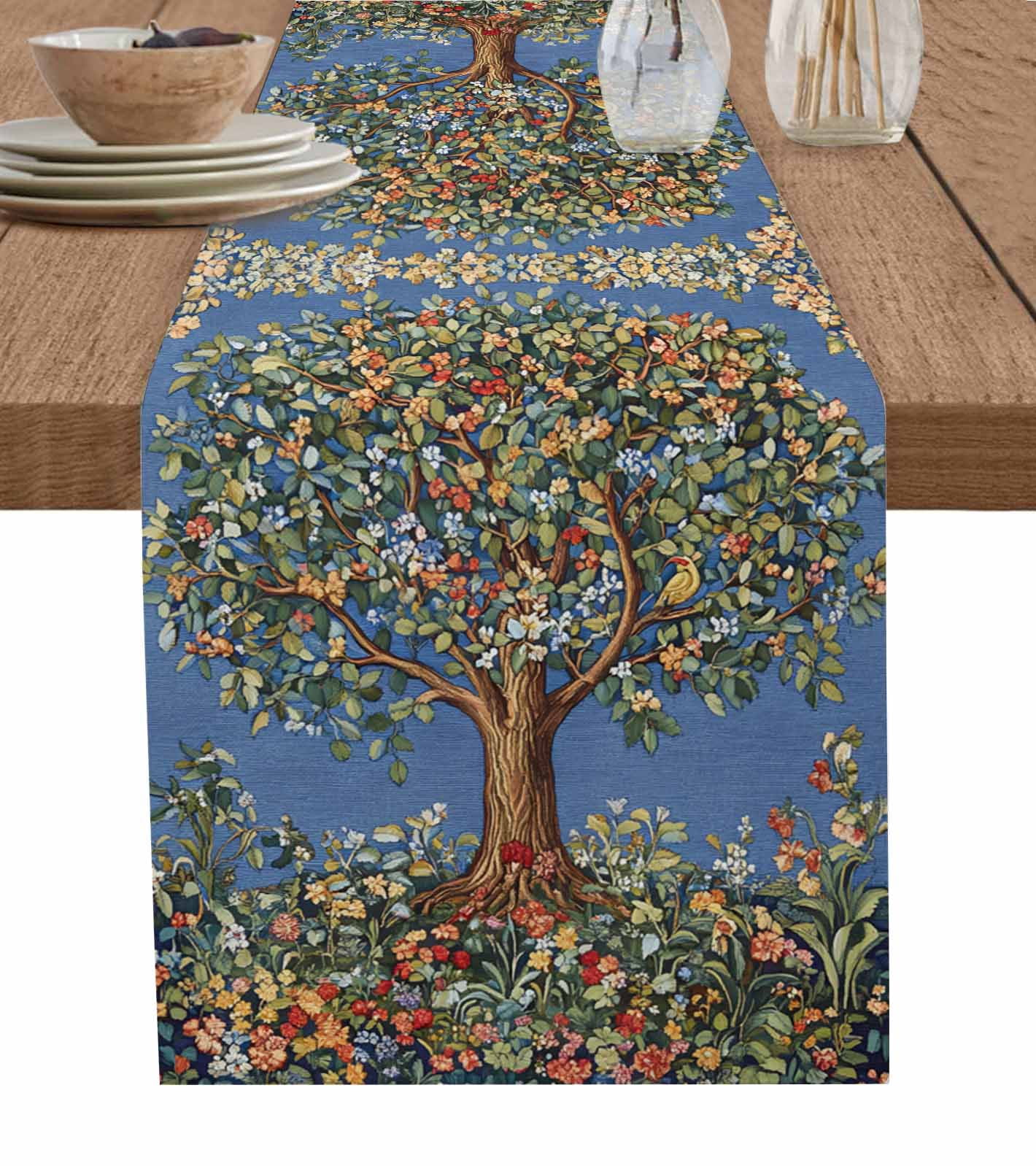 ERUNPONLY Flowers Trees Table Runner - 72 Inch Long Boho Vintage Floral ...