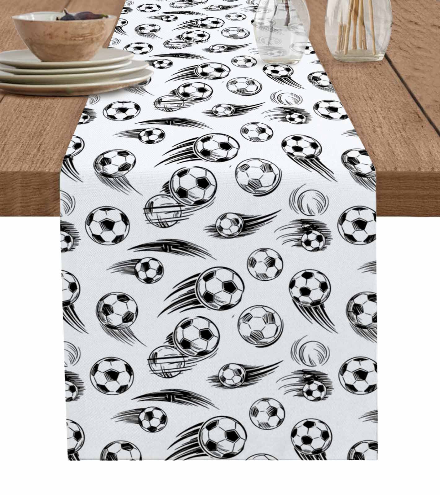 ERUNPONLY Football Table Runner - 48 Inch Long Modern Black White ...