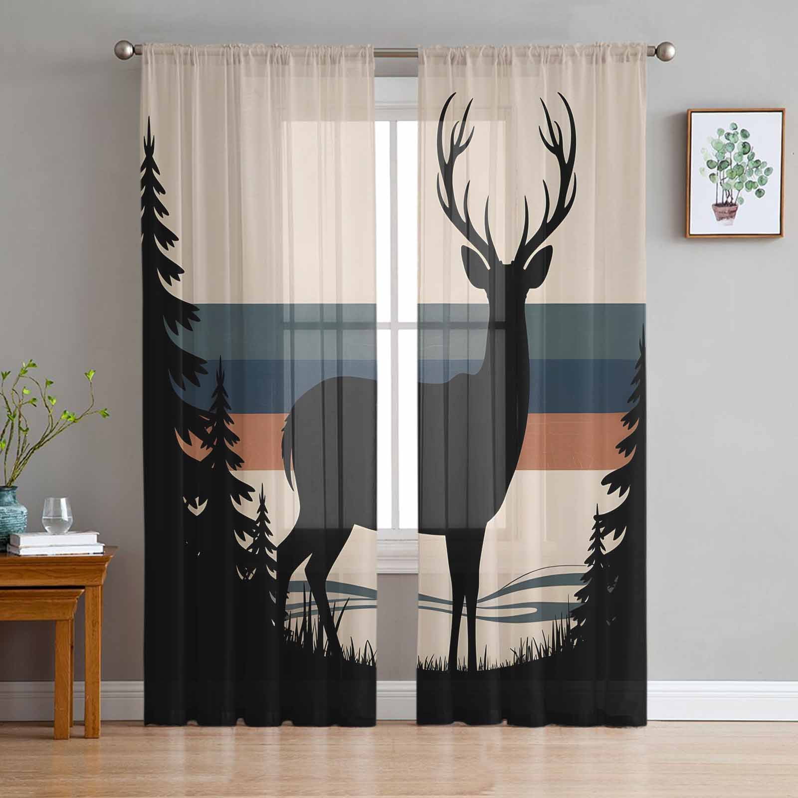 ERUNPONLY Forest Elk Sheer Curtains 84 Inch Length 2 Panels Set, Animal ...
