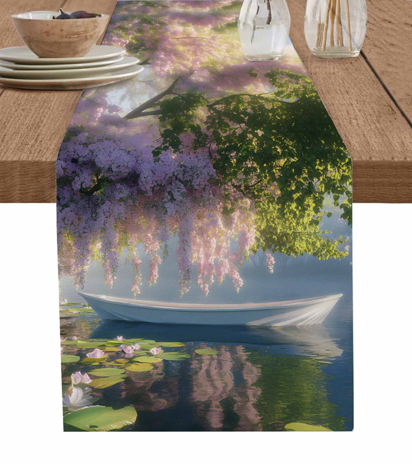 ERUNPONLY Forest Flowers Table Runner - 72 Inch Long Pink Green Oil ...