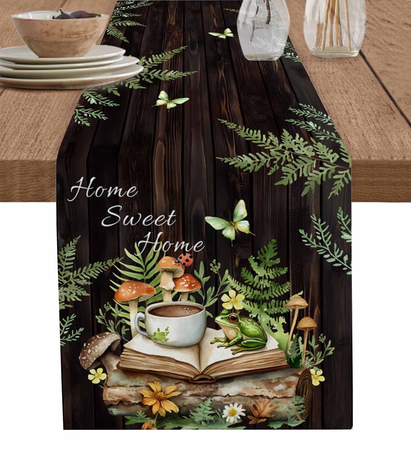 ERUNPONLY Forest Frog Table Runner - 108 Inch Long Green Botanical ...