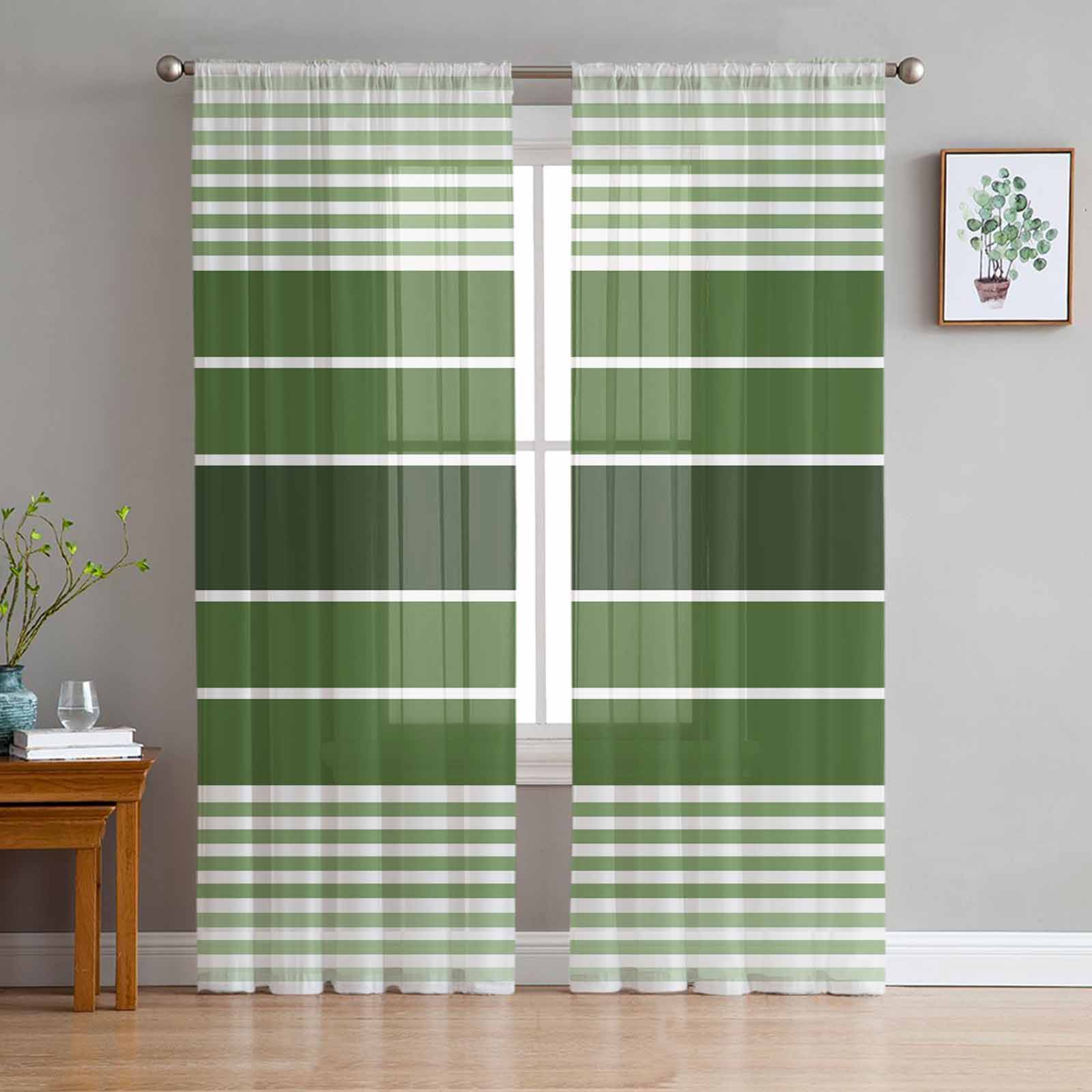 ERUNPONLY Forest Green Ombre Stripe Sheer Curtains 72 Inch Length 2 ...