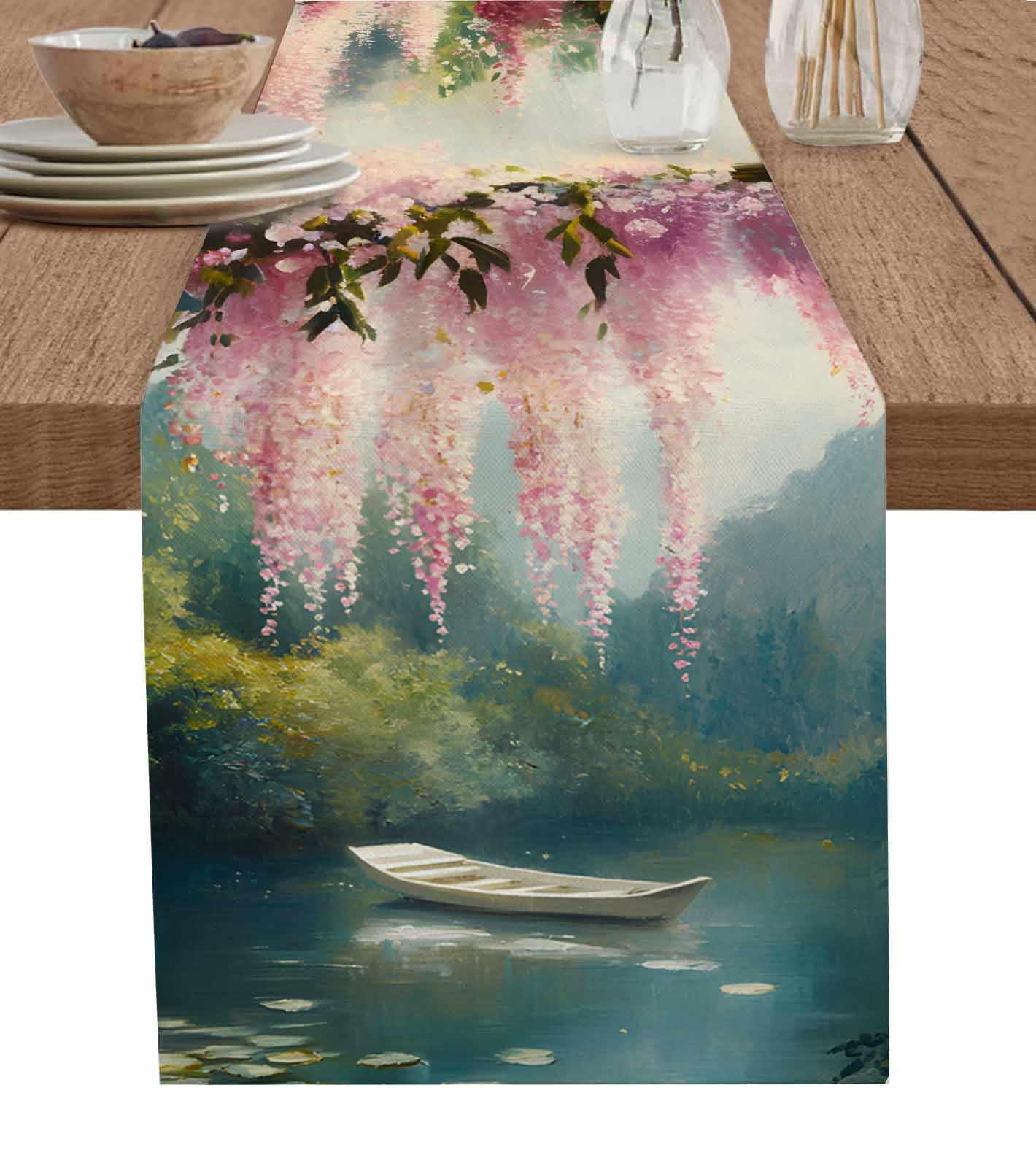 ERUNPONLY Forest Lake Table Runner - 72 Inch Long Pink Cherry Blossom ...