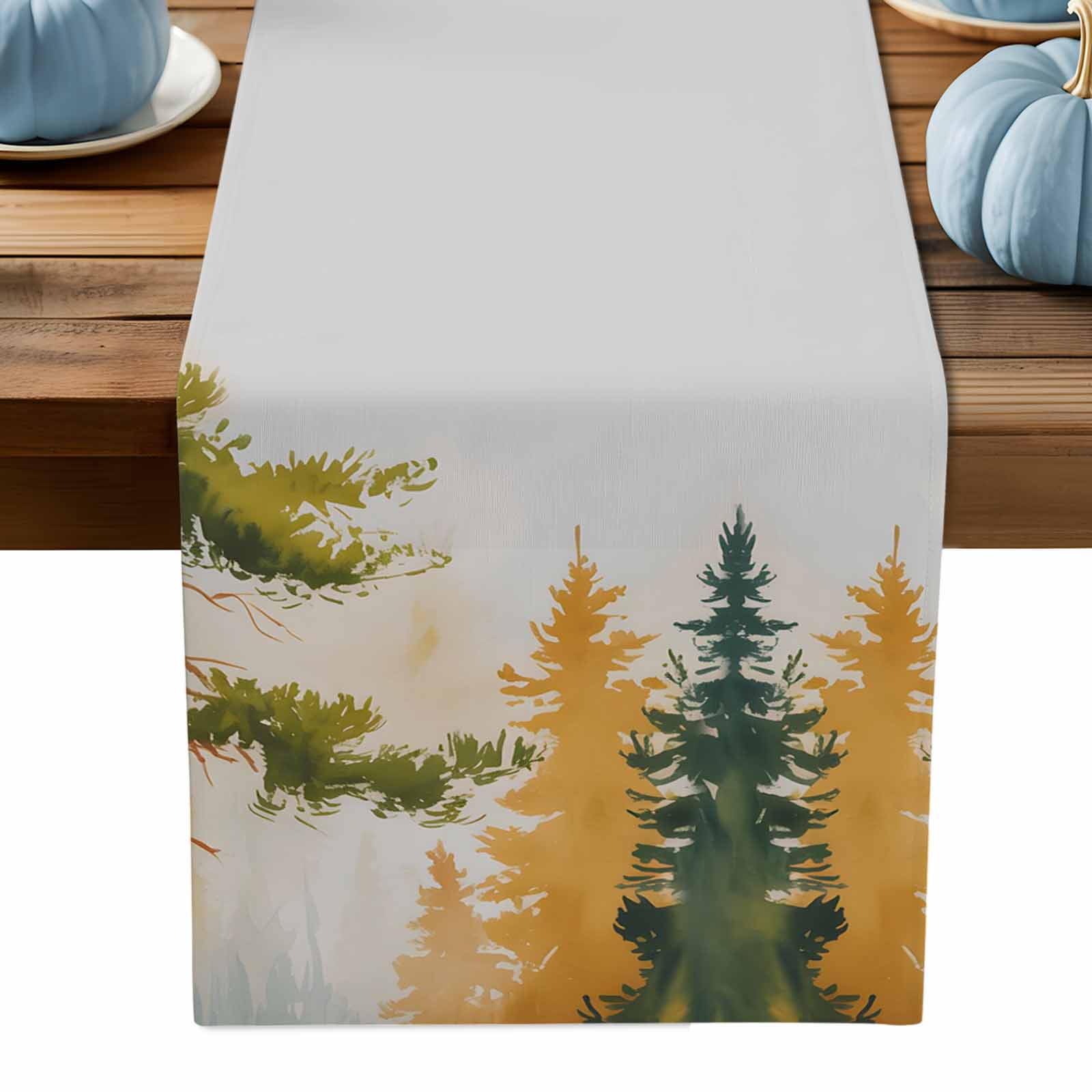 ERUNPONLY Forest Table Runner - 60 Inch Long Watercolor Farmhouse Retro ...