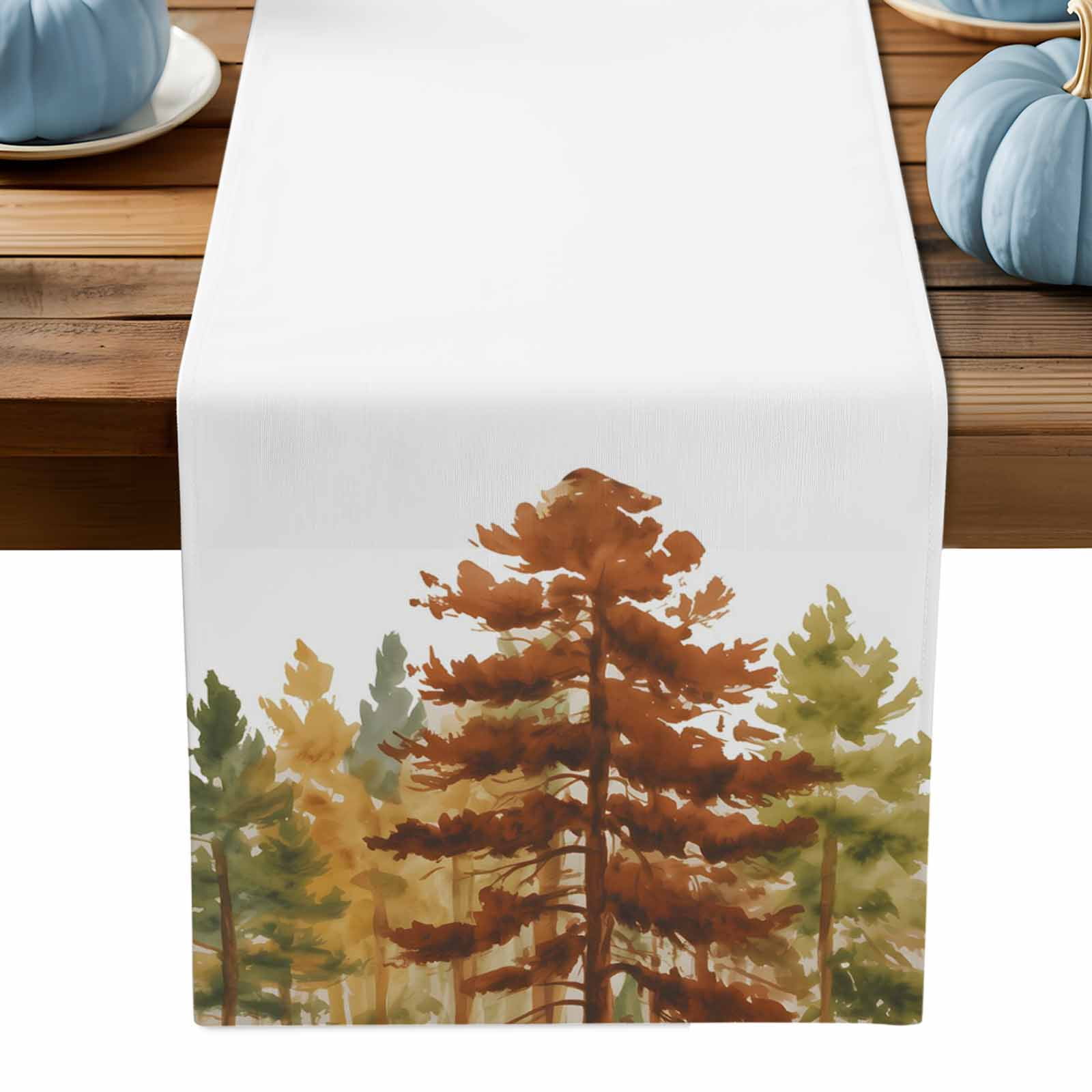 ERUNPONLY Forest Table Runner - 90 Inch Long Fall Farmhouse Watercolor ...