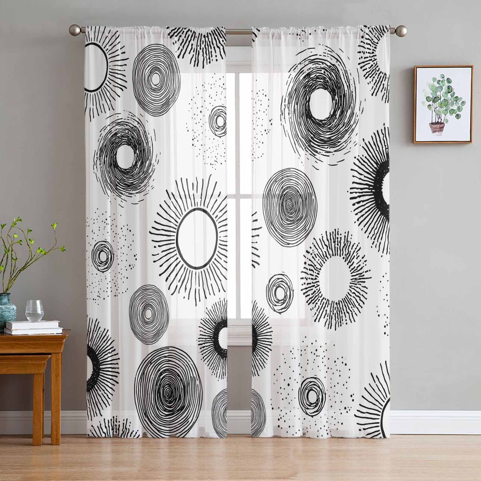 ERUNPONLY Geometric Black Sheer Curtains 72 Inch Length 2 Panels Set ...