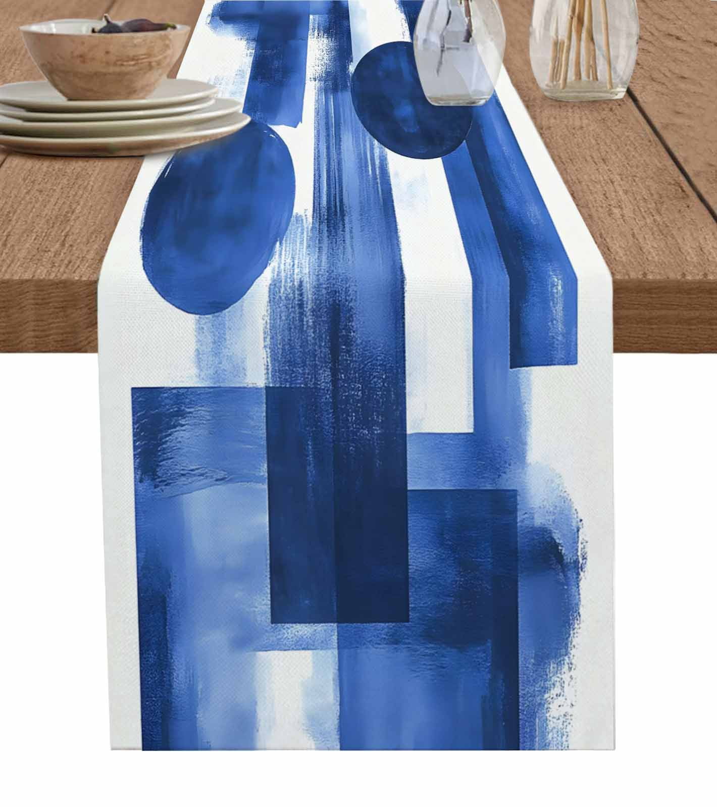 ERUNPONLY Geometric Blue Table Runner - 120 Inch Long Simple Abstract ...
