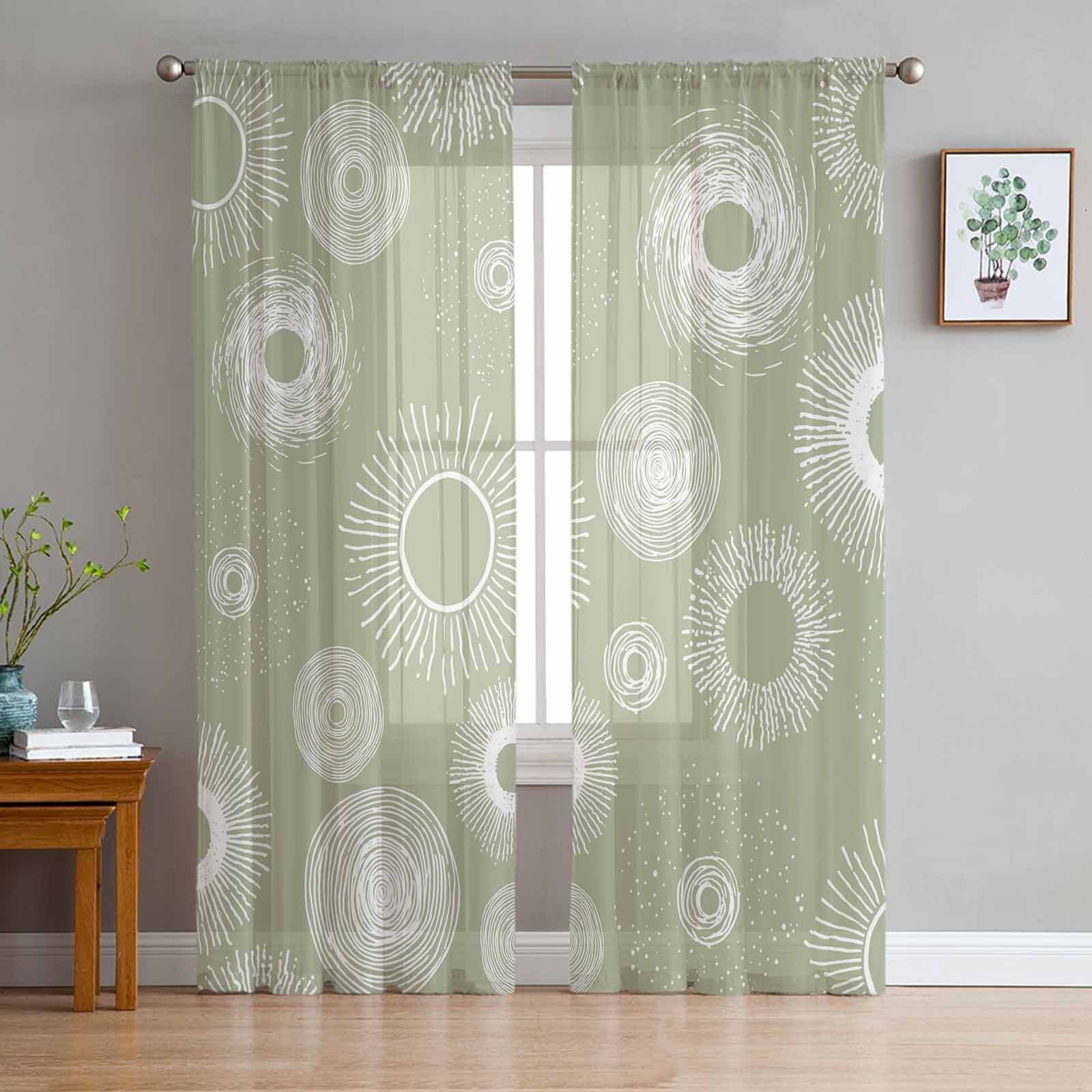 ERUNPONLY Geometric Sheer Curtains 63 Inch Length 2 Panels Set ...