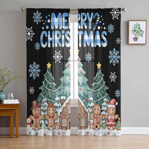 ERUNPONLY Gingerbread Christmas Sheer Curtains 63 Inch Length 2 Panels ...