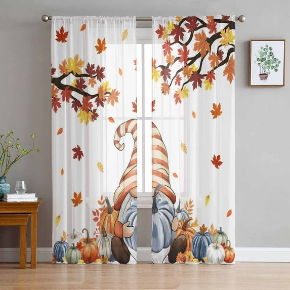 ERUNPONLY Gnomes Pumpkin Fall Sheer Curtains 84 Inch Length 2 Panels ...