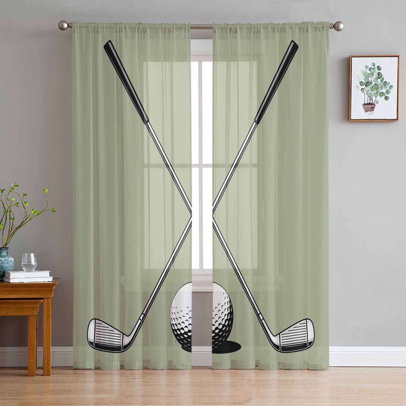 ERUNPONLY Golf Ball Club Sheer Curtains 63 Inch Length 2 Panels Set ...
