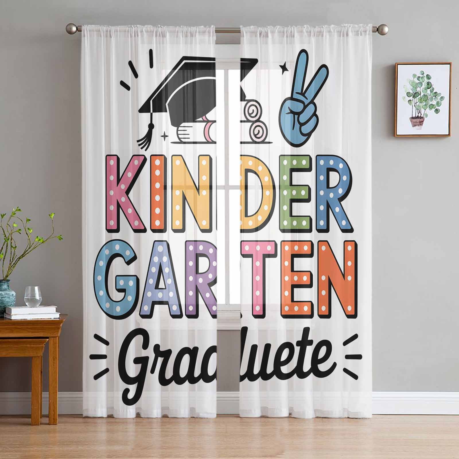 ERUNPONLY Graduation Hat Sheer Curtains 84 Inch Length 2 Panels Set ...