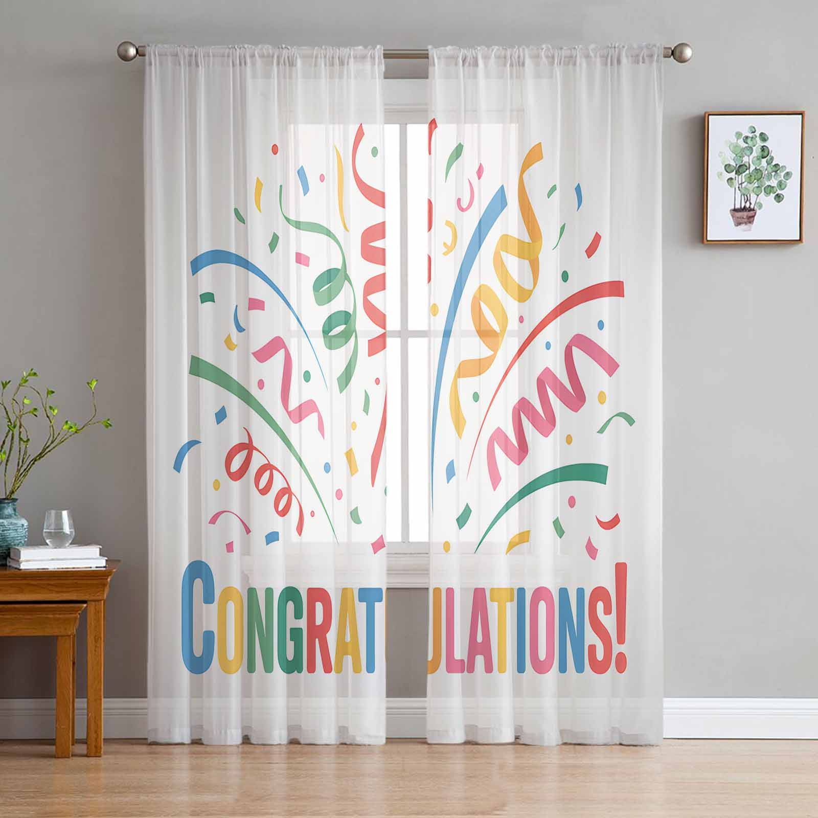ERUNPONLY Graduation Season Sheer Curtains 72 Inch Length 2 Panels Set ...