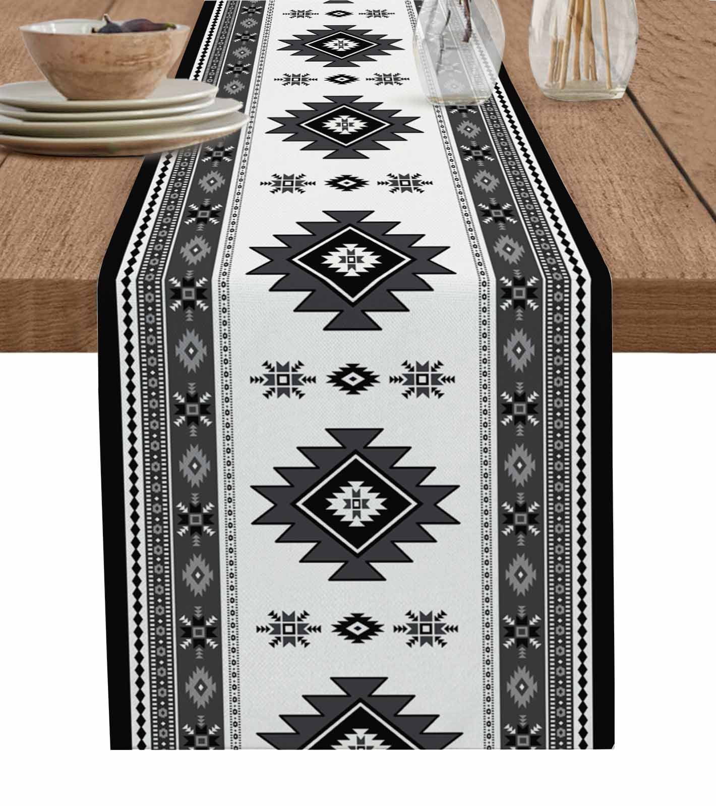 ERUNPONLY Gray Boho Table Runner - 120 Inch Long Southwest Aztec ...