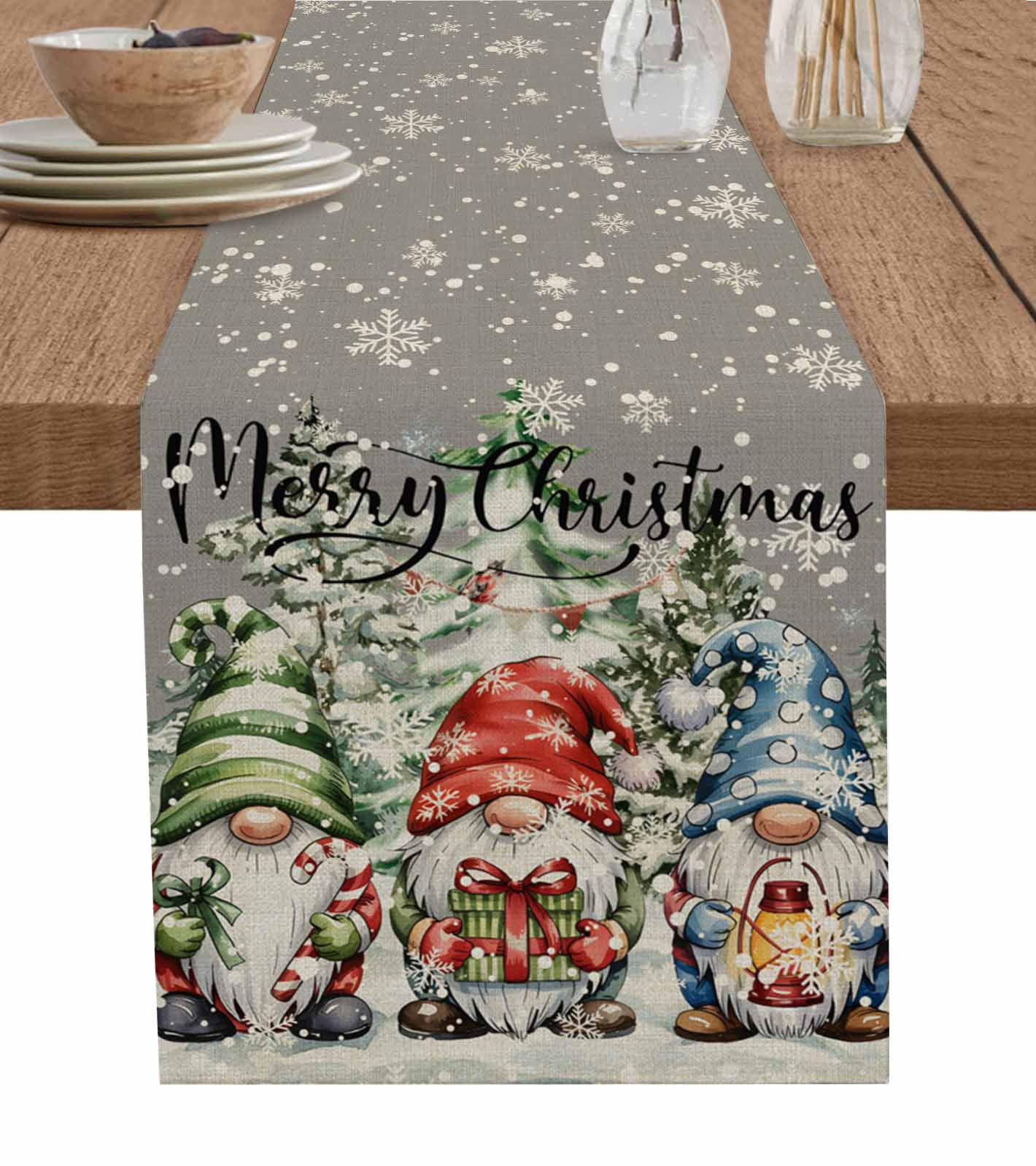 ERUNPONLY Gray Christmas Table Runner - 90 Inch Long Retro Winter ...