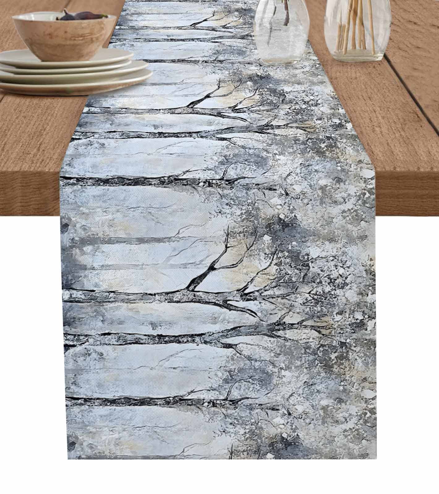 ERUNPONLY Gray Forest Table Runner - 108 Inch Long Vintage Watercolor ...