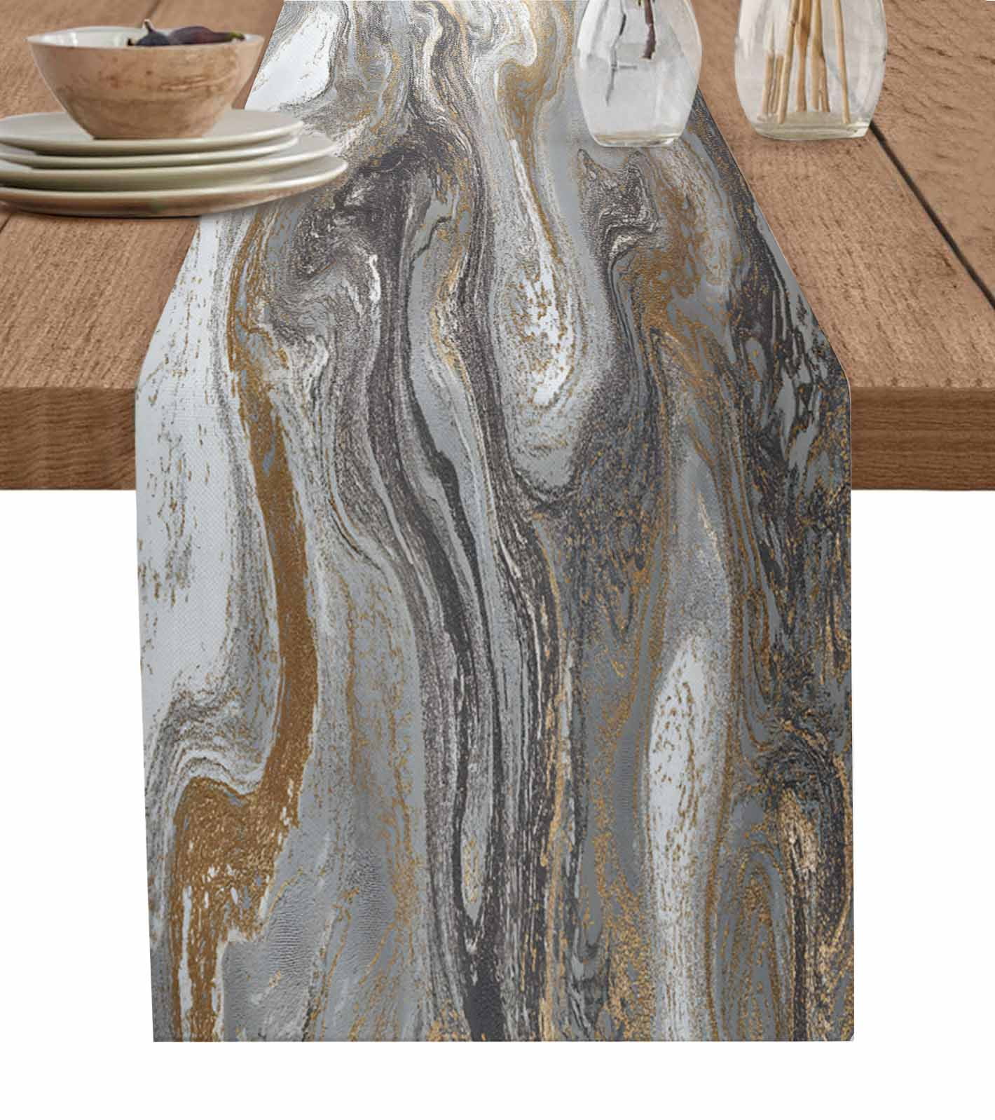 ERUNPONLY Gray Marble Table Runner - 108 Inch Long Farmhouse Vintage ...