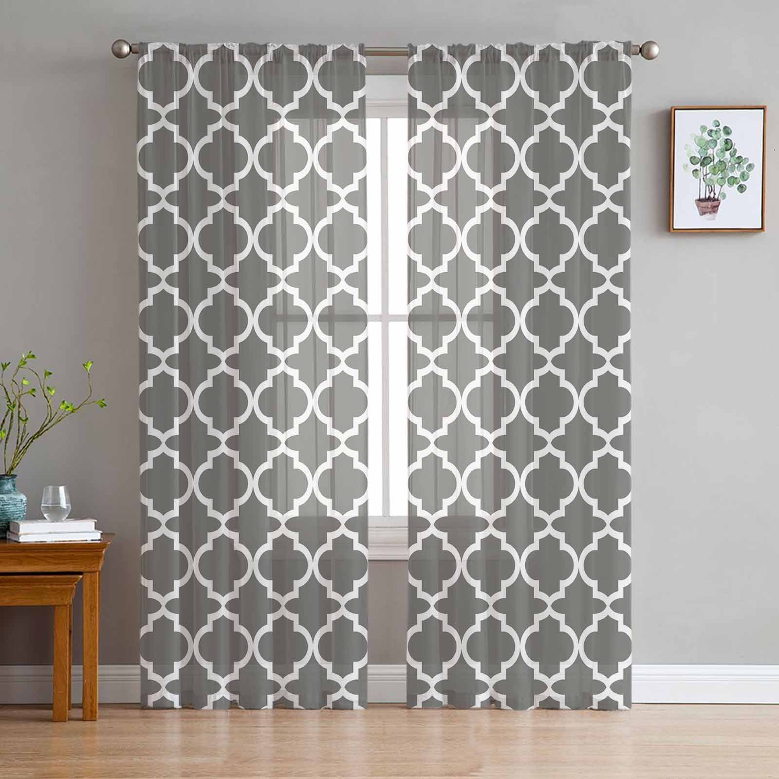 ERUNPONLY Gray Morocco Sheer Curtains 84 Inch Length 2 Panels Set ...