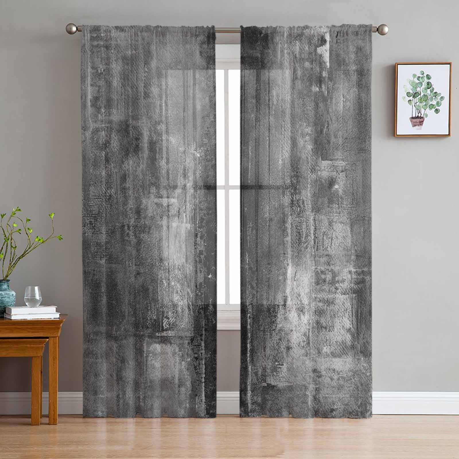 ERUNPONLY Gray Sheer Curtains 84 Inch Length 2 Panels Set, Retro Oil ...