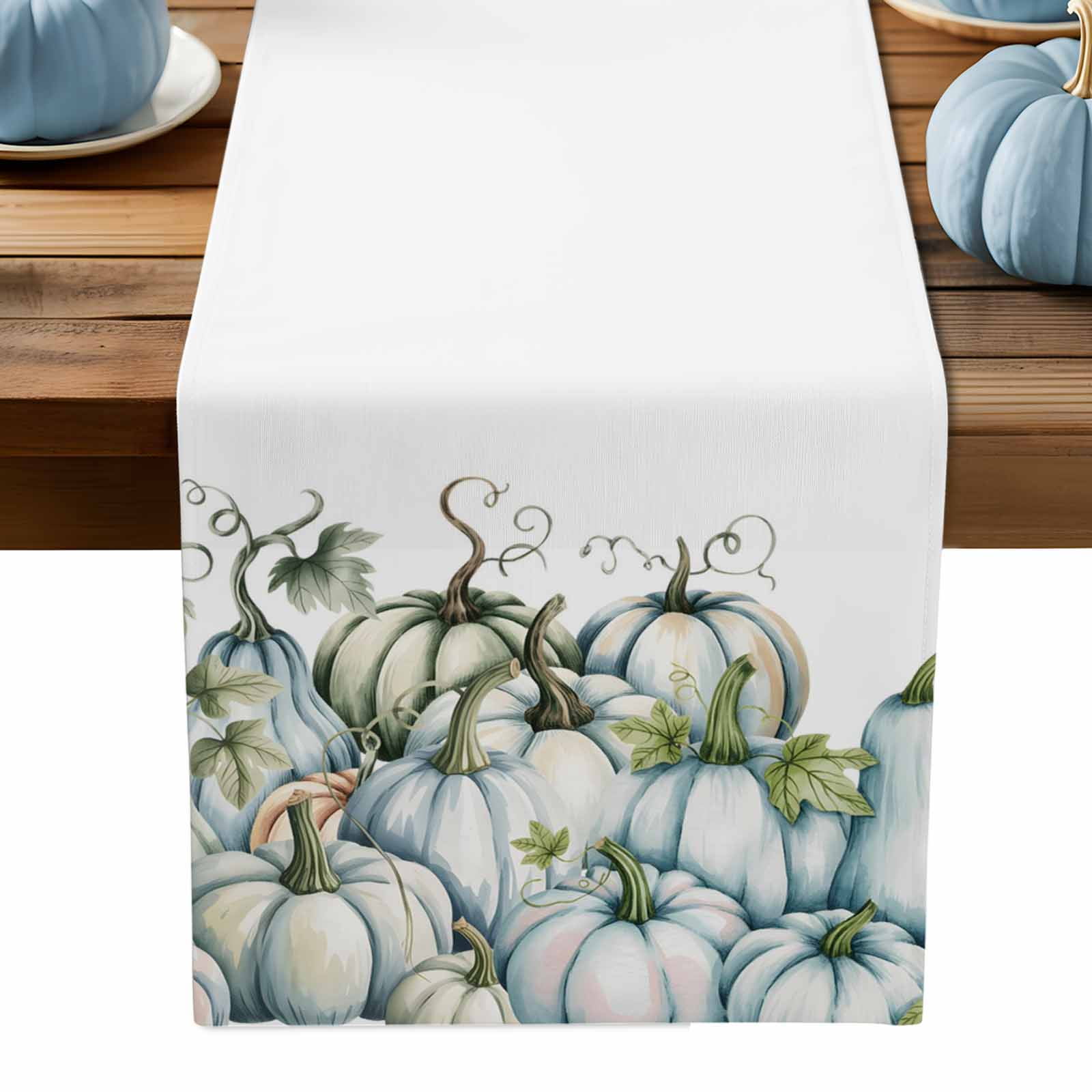 ERUNPONLY Green Blue Pumpkin Fall Table Runner - 72 Inch Long ...