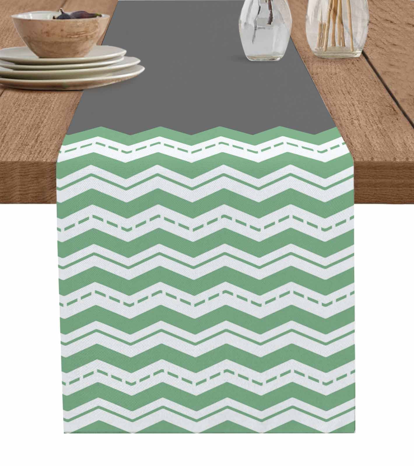 ERUNPONLY Green Chevron Table Runner - 72 Inch Long Geometric Grey ...
