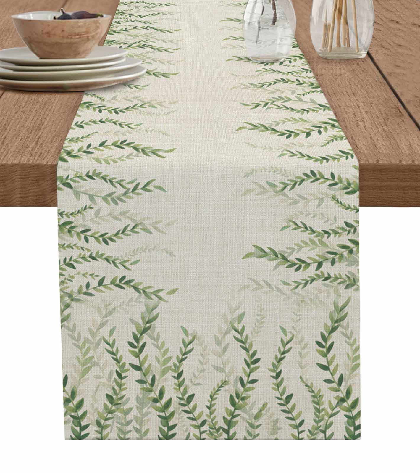 ERUNPONLY Green Eucalyptus Leaves Table Runner - 72 Inch Long Rustic ...