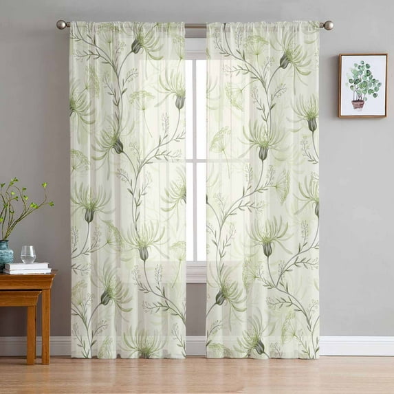 ERUNPONLY Green Flowers Sheer Curtains 72 Inch Length 2 Panels Set ...