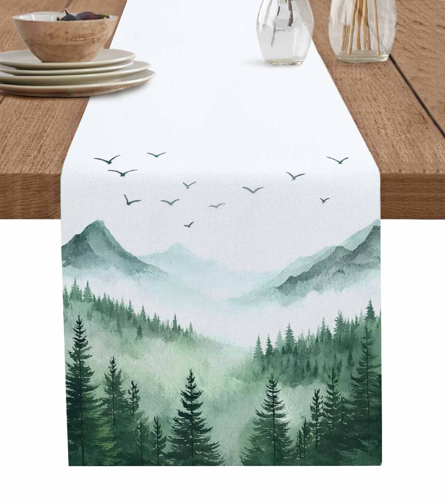 ERUNPONLY Green Foggy Forest Table Runner - 120 Inch Long Mist Mountain ...