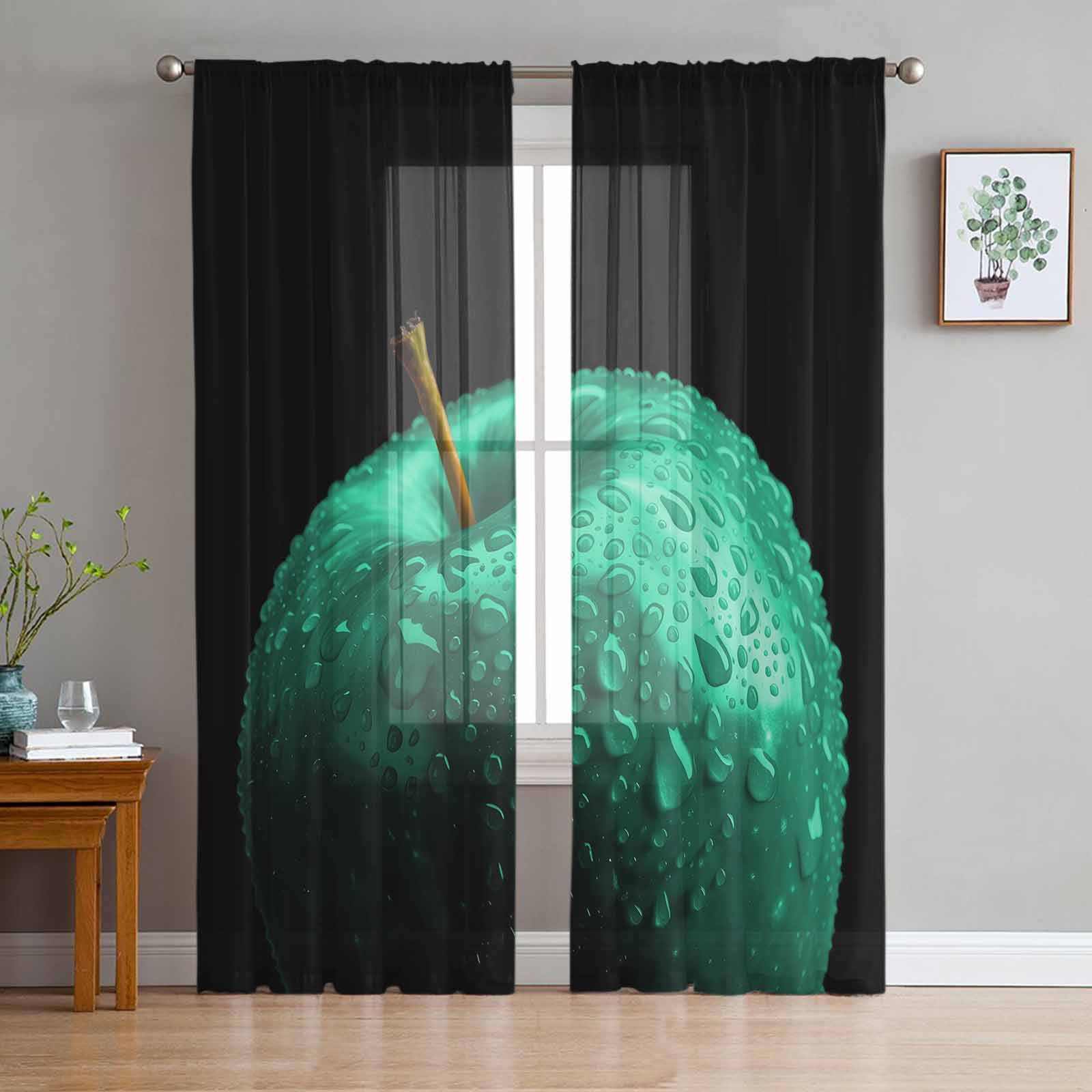 ERUNPONLY Green Fruit Sheer Curtains 96 Inch Length 2 Panels Set ...